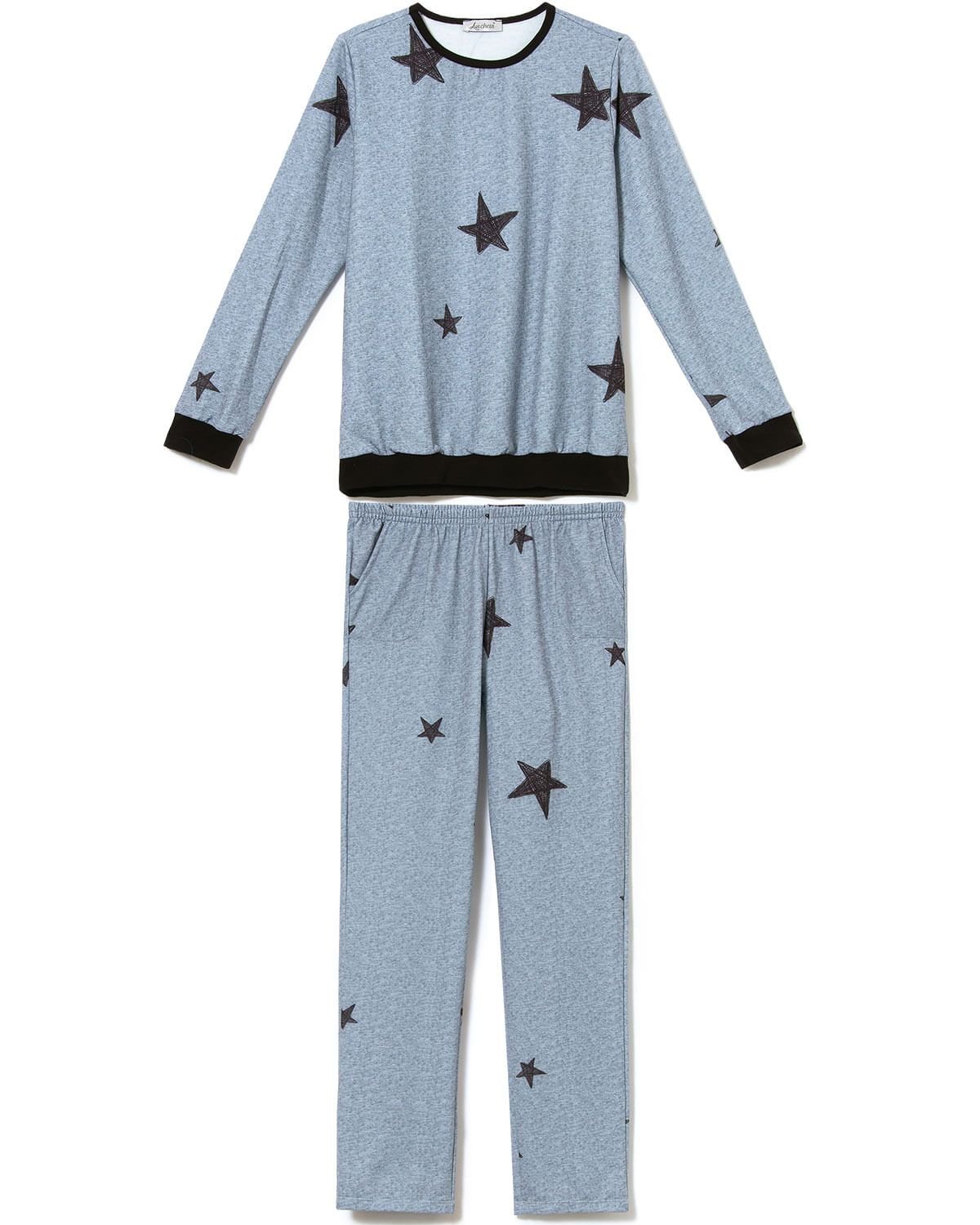 Pijama Feminino Lua Cheia Flanelado Estrelas